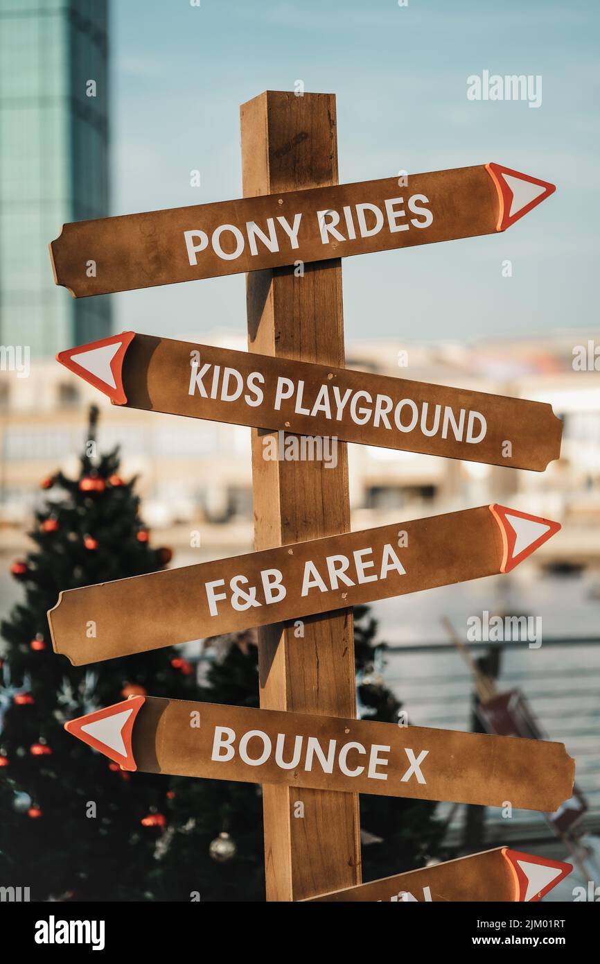 FESTIVAL CITY ROAD SIGNS DURING CHRISTMAS SUNSET Stock Photo - Alamy