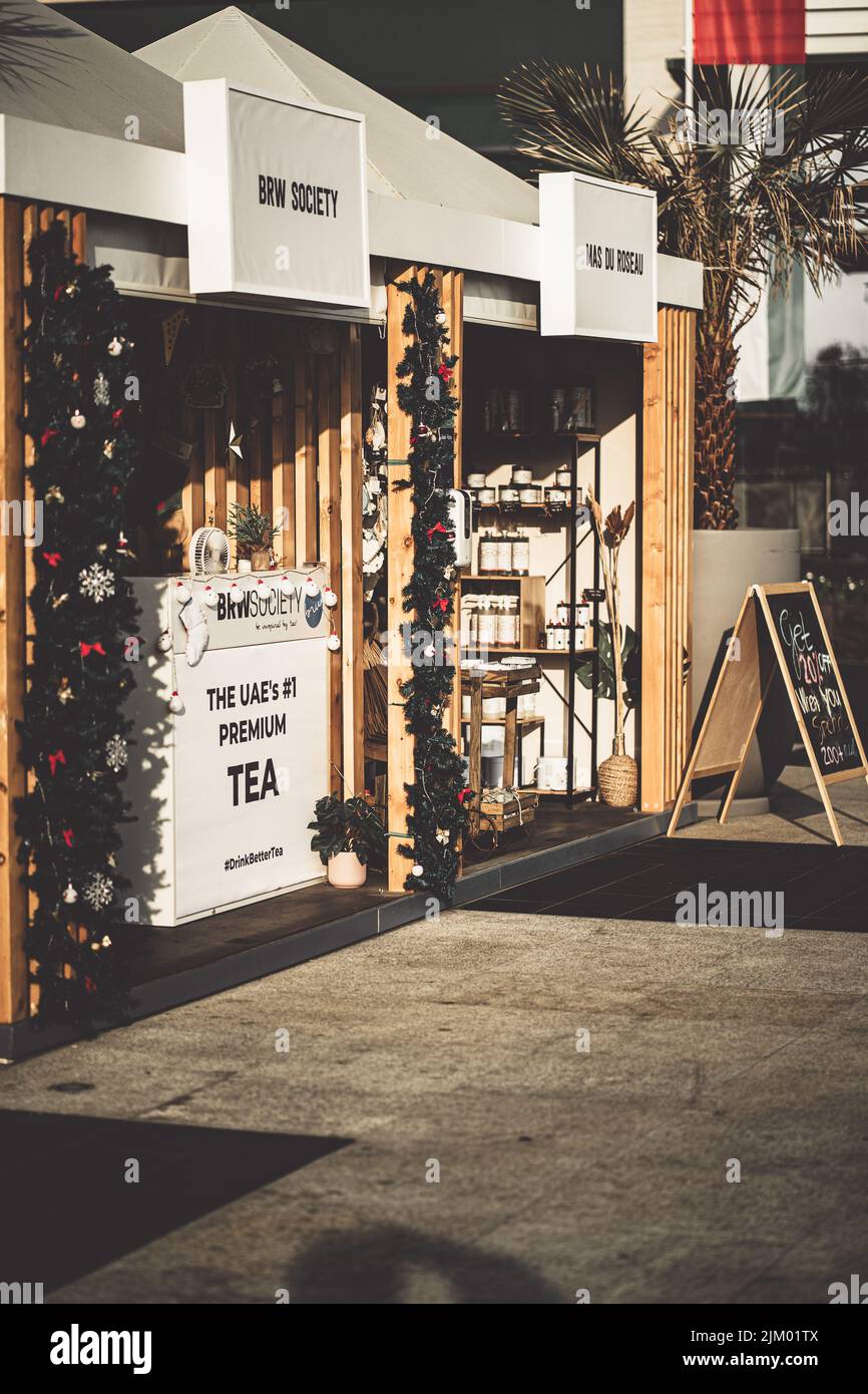A side shot of the UAE premium tea shop during the Christmas on a sunny ...