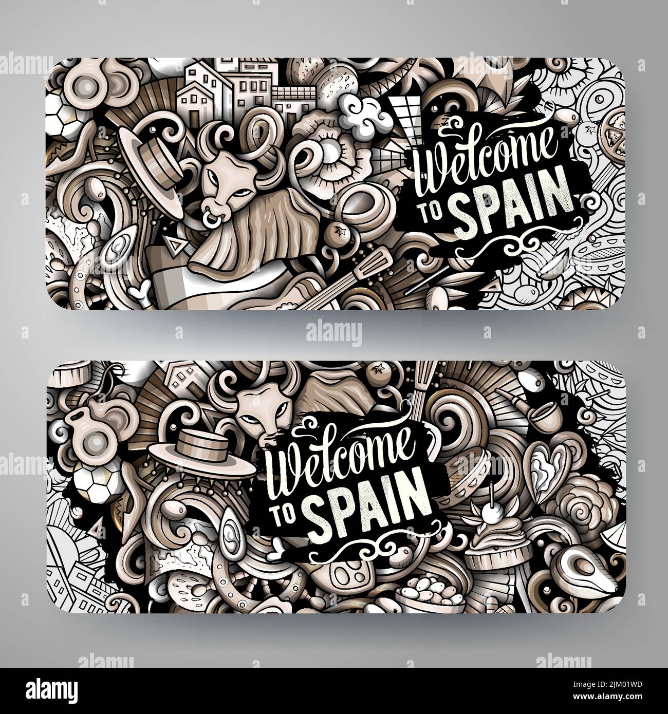 Cartoon cute vector doodles Spain banners Stock Vector Image & Art - Alamy