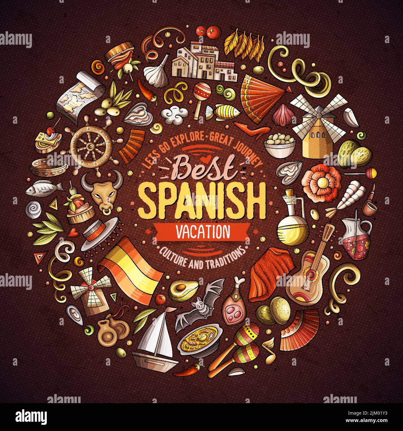 Set of Spain cartoon doodle objects, symbols and items Stock Vector ...