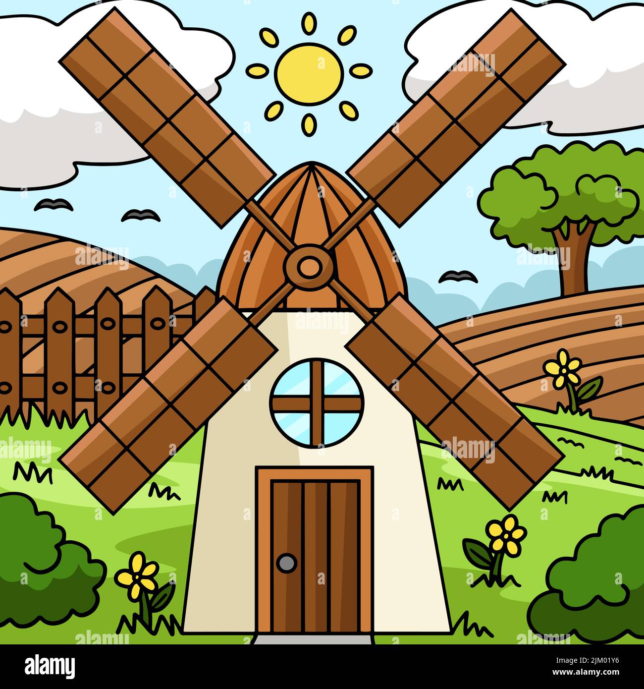 Windmill House Colored Cartoon Illustration Stock Vector Image & Art ...