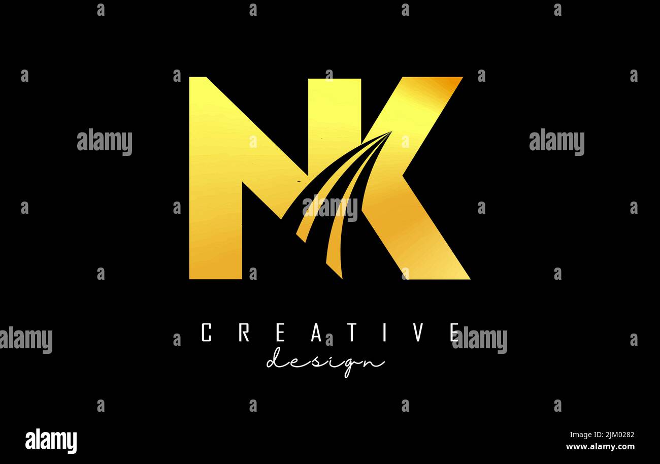 Creative golden letter Nk n k logo with leading lines and road concept ...
