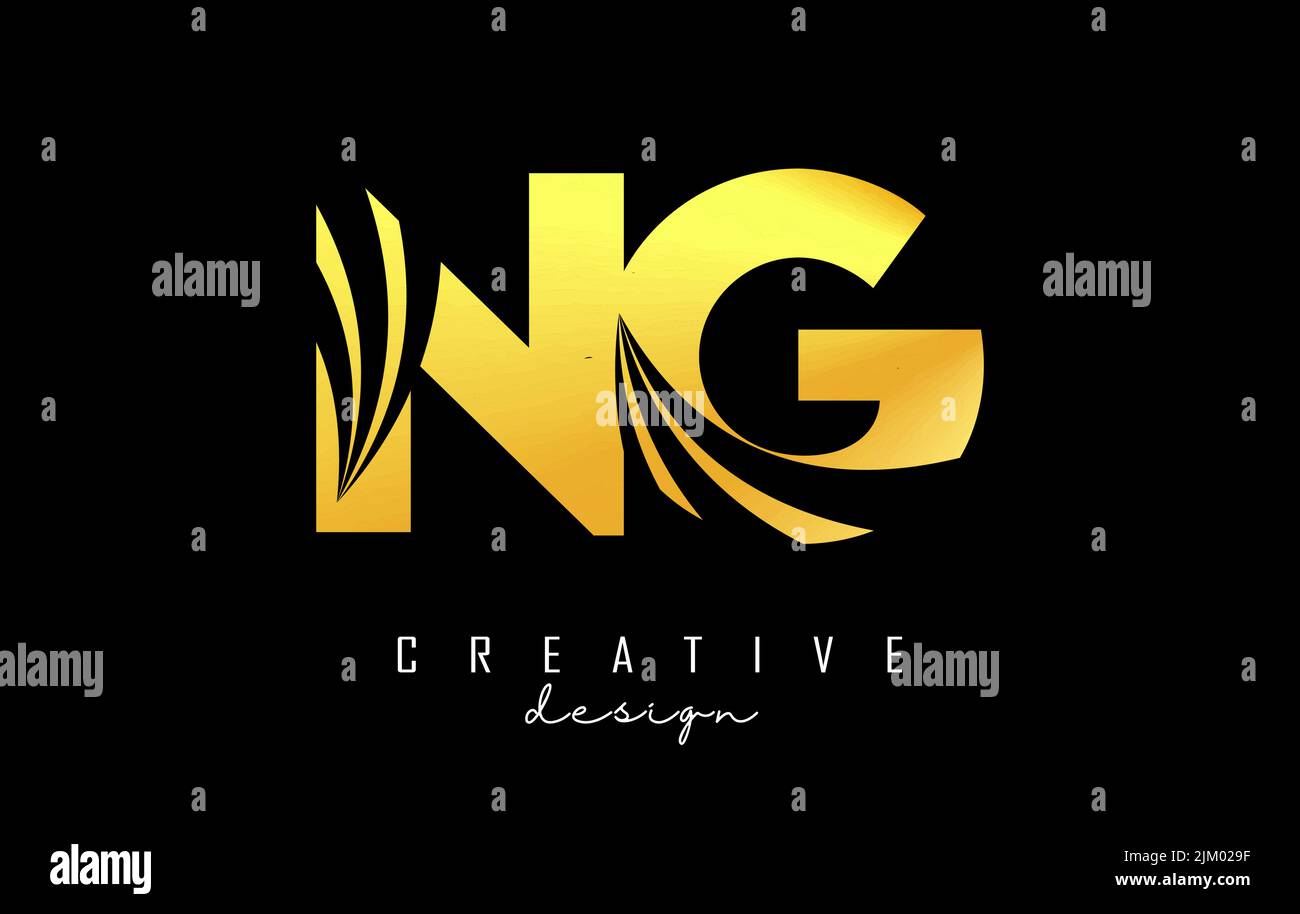Creative golden letter NG n g logo with leading lines and road concept ...