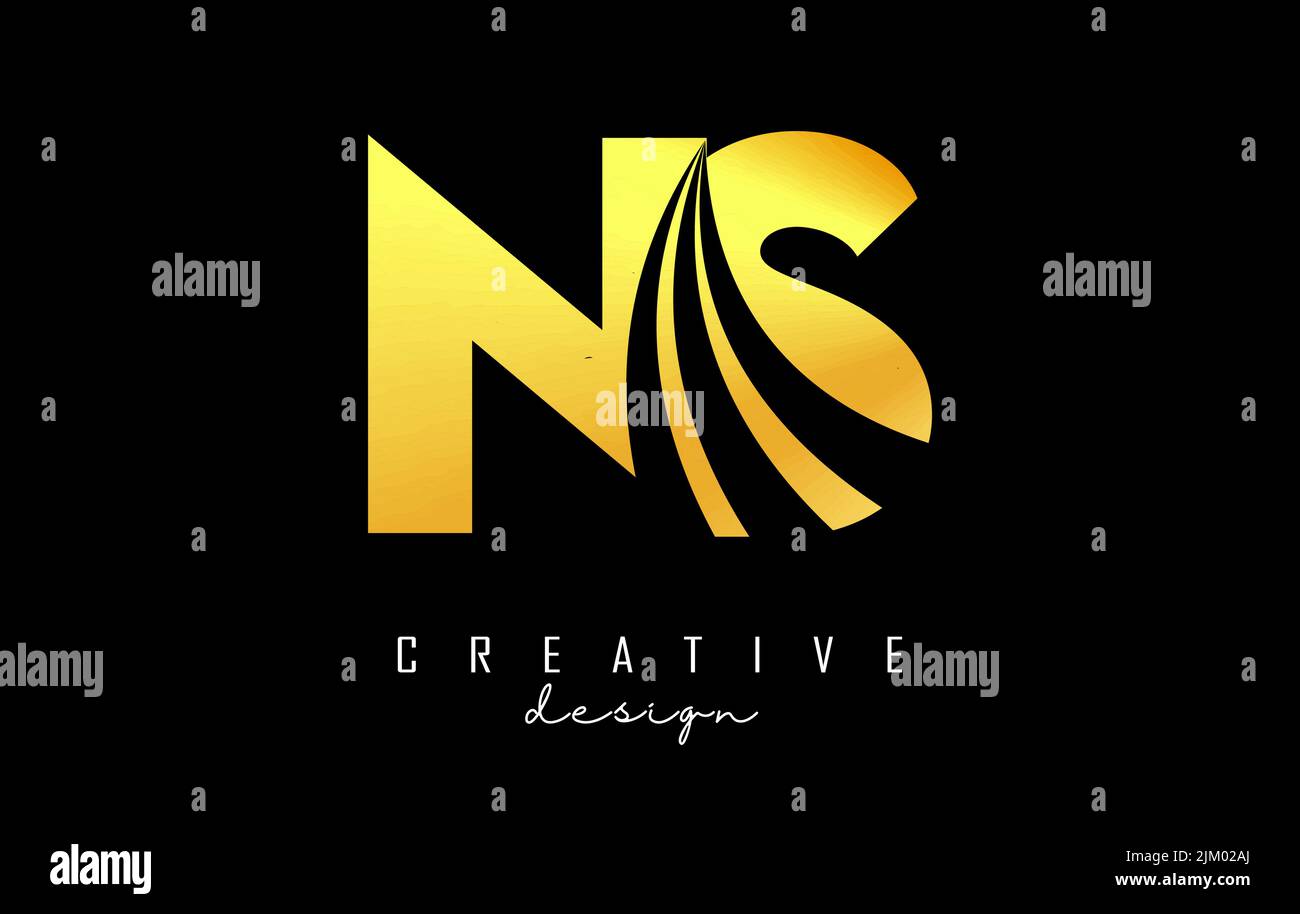 Creative golden letter NS n s logo with leading lines and road concept ...