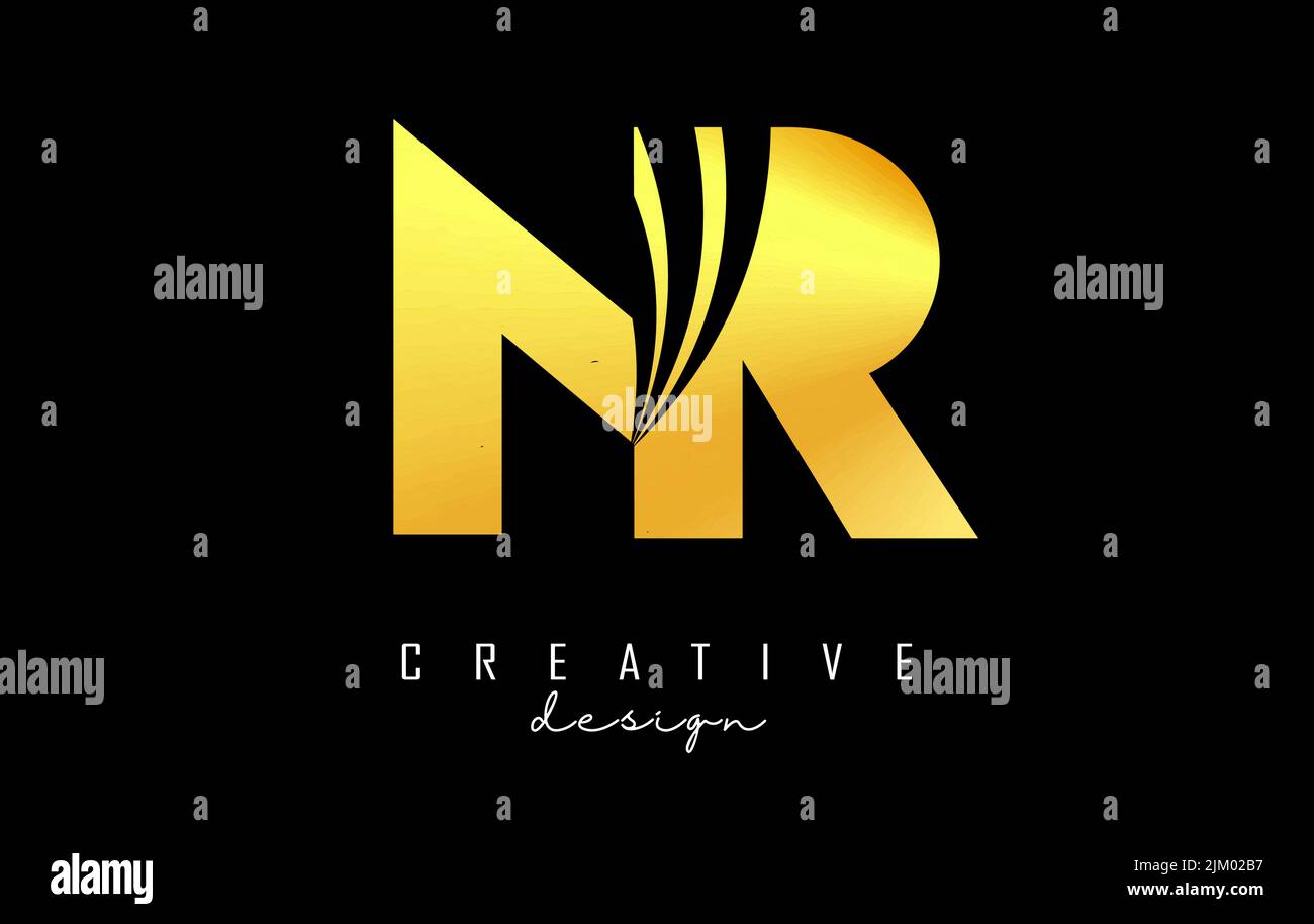 Creative golden letter NR n r logo with leading lines and road concept ...