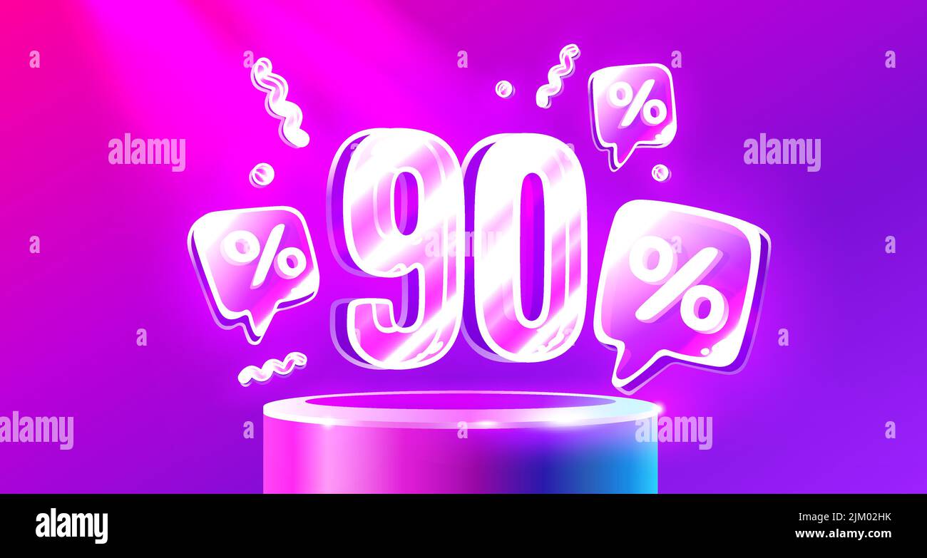 Mega sale special offer, Neon 90 off sale banner. Sign board promotion ...