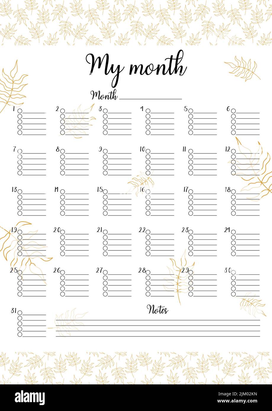 Monthly planner template isolated. Printable task organizer by days of ...