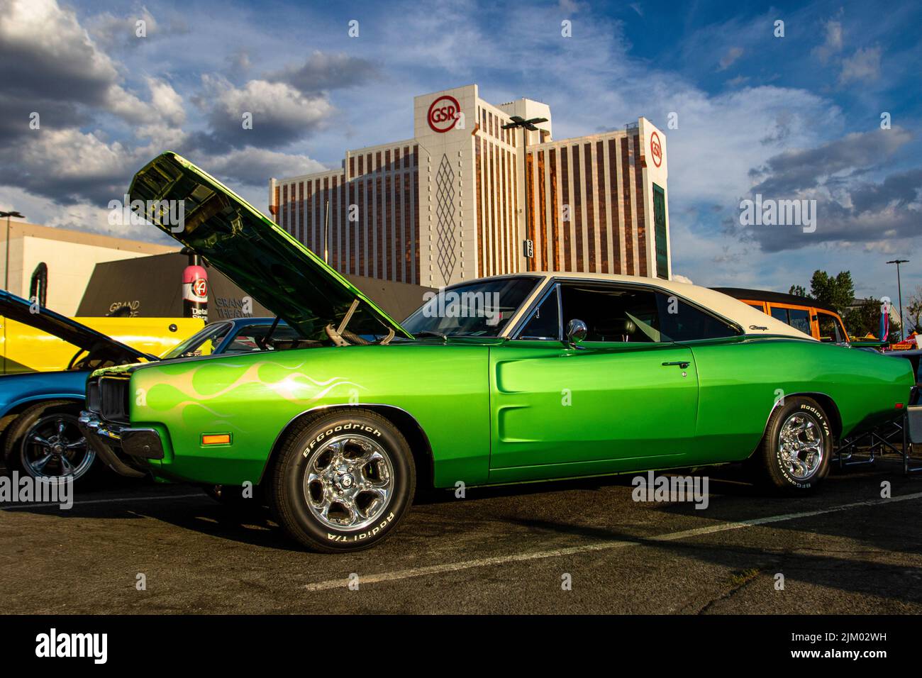 Classic car on display. Vehicles and car enthusiasts gather for the ...