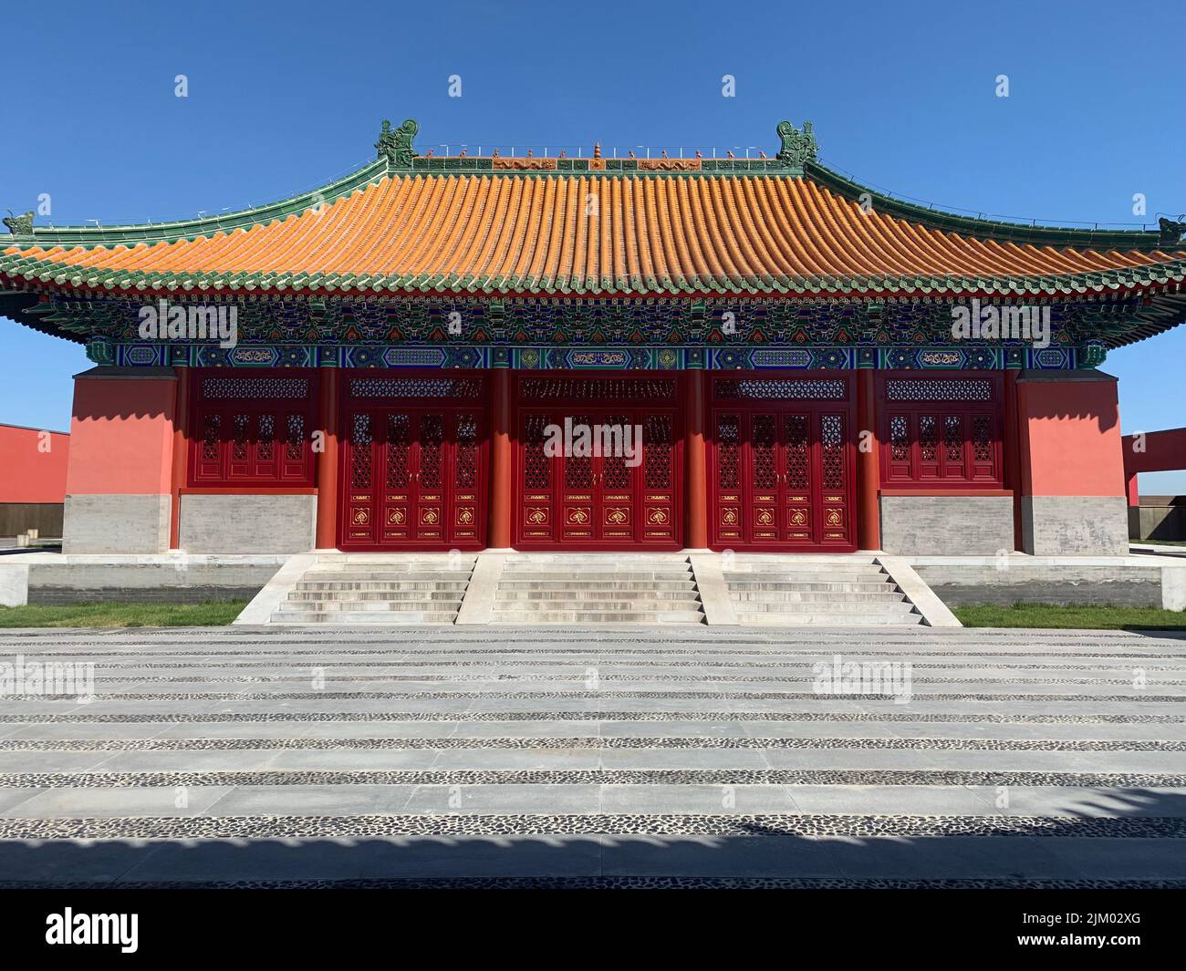 A scenic view of traditional Chinese architecture in Beijing in blue ...