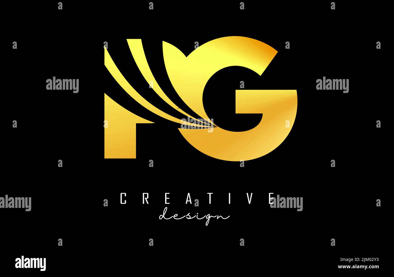 Creative golden letter Pg p g logo with leading lines and road concept ...