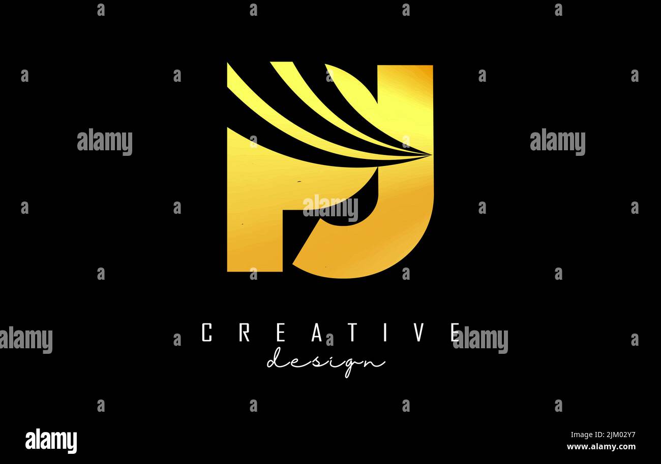 Creative golden letter Pj p j logo with leading lines and road concept ...