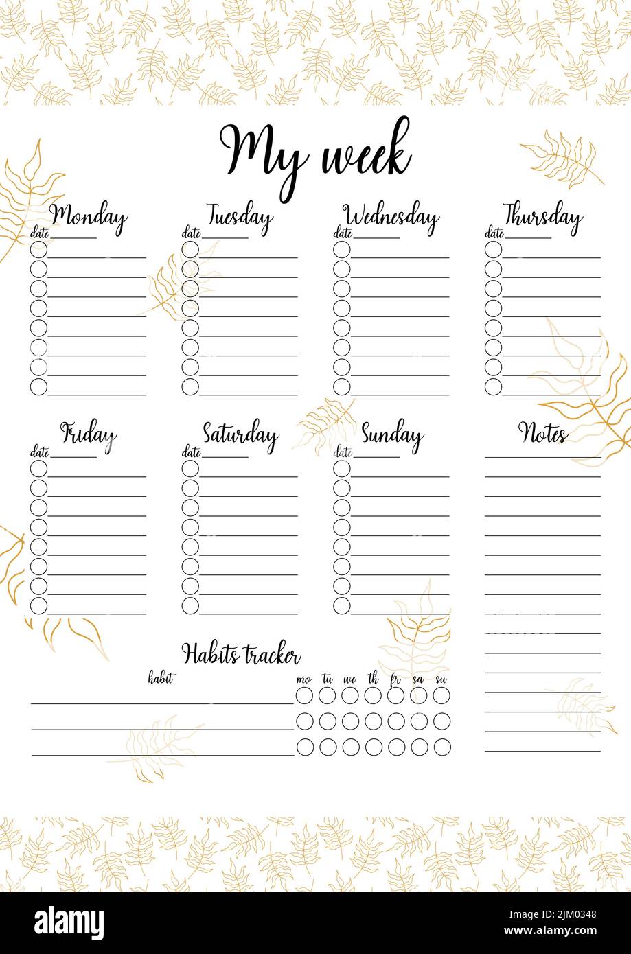 Weekly planner template isolated. Printable task organizer by day of ...
