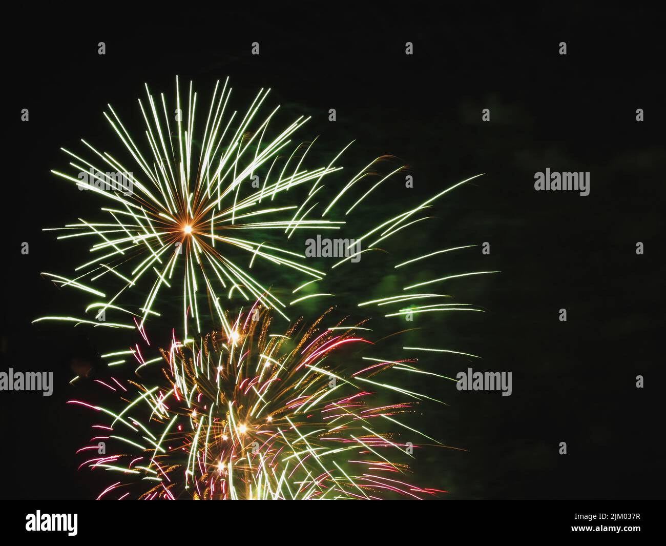 Colorful fireworks of various colors light up the night sky Stock Photo ...