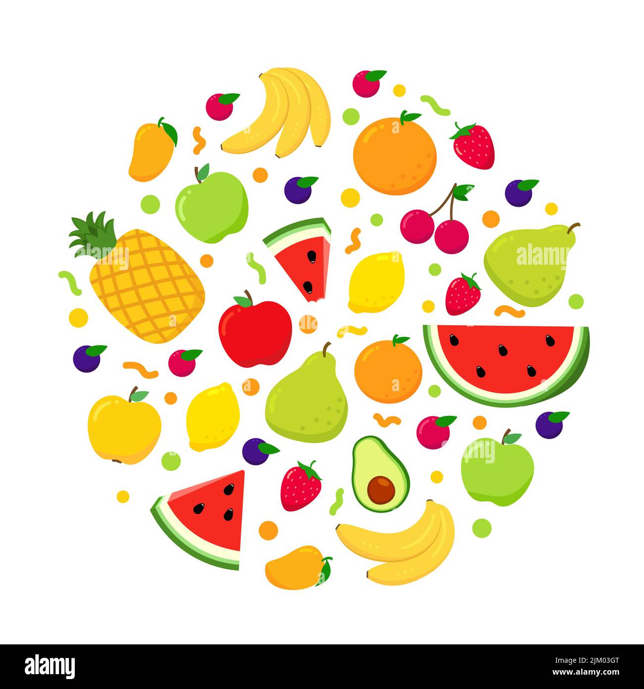 bright colors of fruits circle. background or pattern. Set fruits are ...