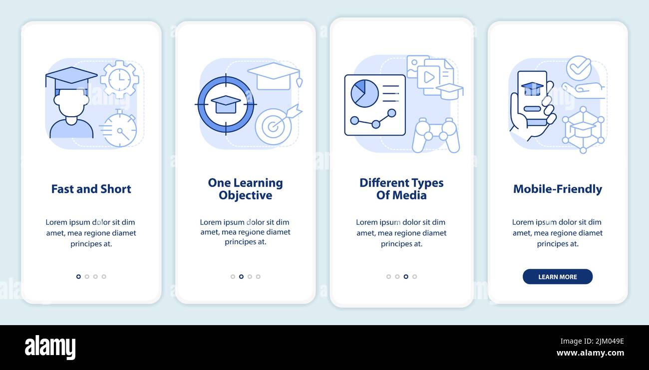Microlearning features light blue onboarding mobile app screen Stock ...