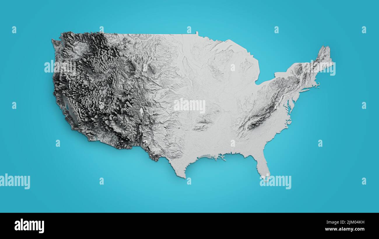 USA Relief map of Colored according to terrain on Blue Isolated ...