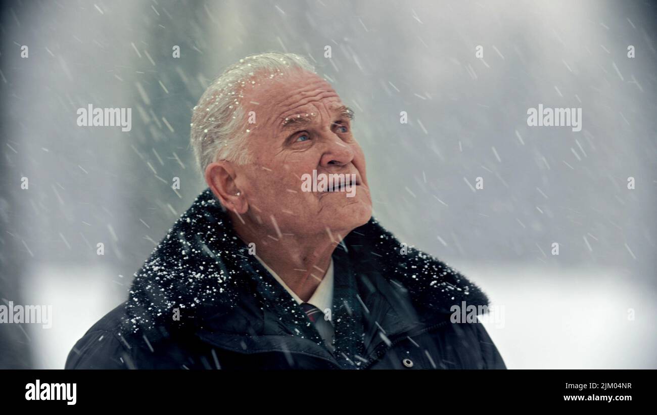 An old gray-haired sad man under the snowfall Stock Photo - Alamy