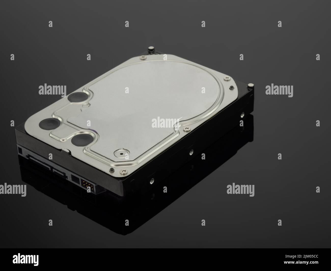 Computer hard disk on black background, high angle view. HDD computer ...