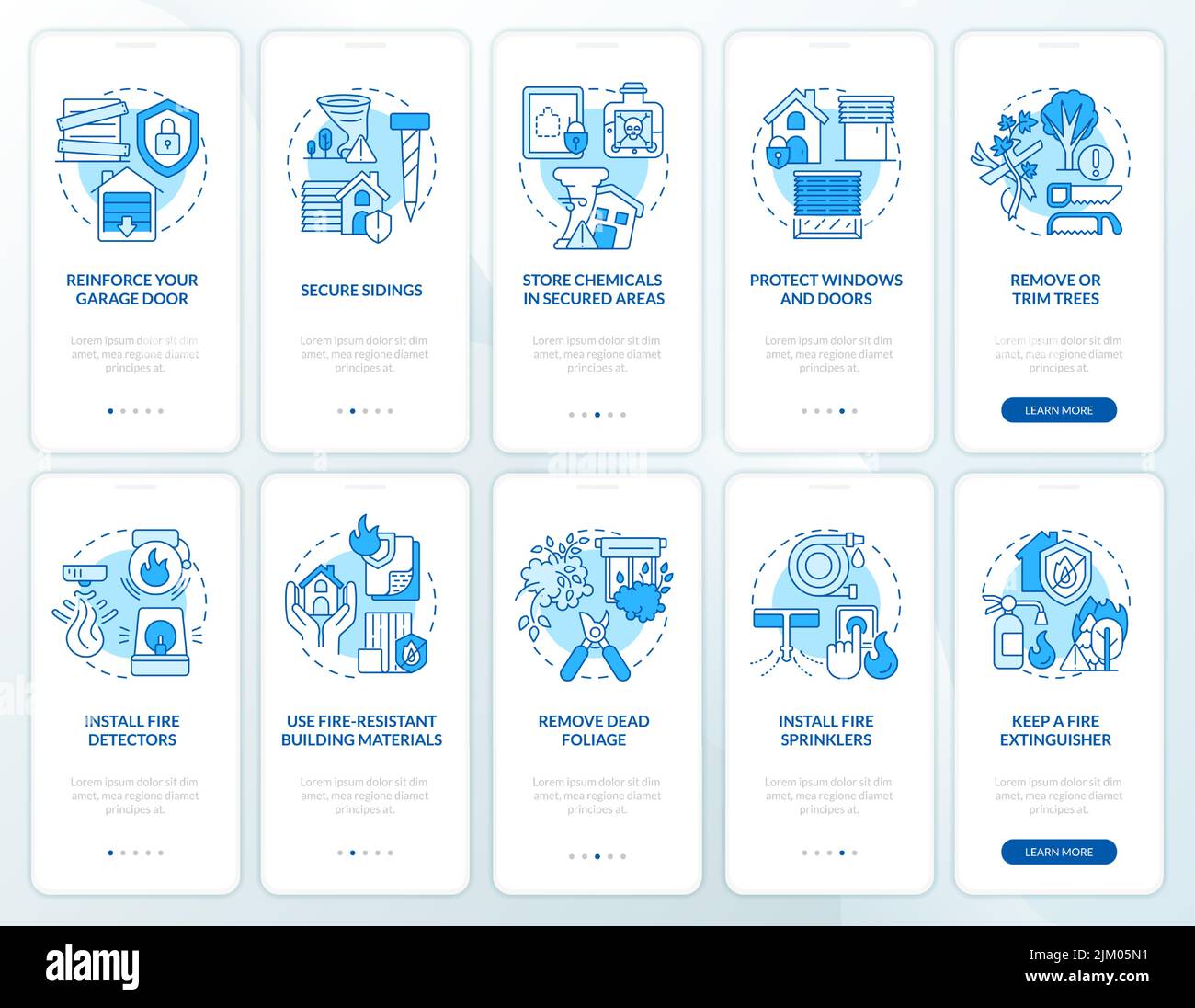 Disasters Precautionary Measures Blue Onboarding Mobile App Screen Set Stock Vector Image And Art