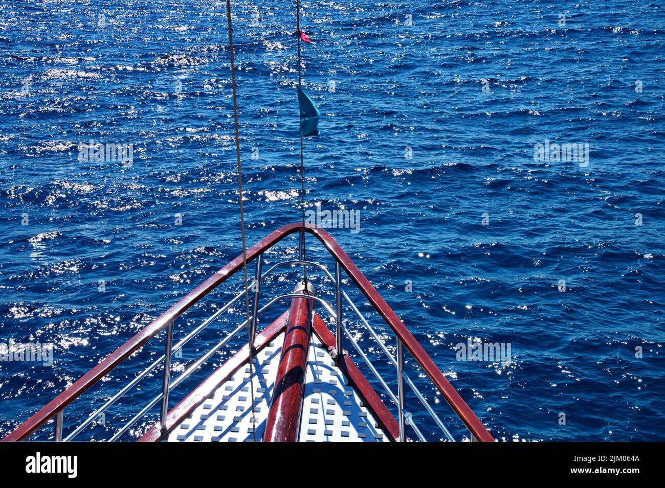 Railing on cruise sailing boat among the islands of Adriatic sea Stock ...