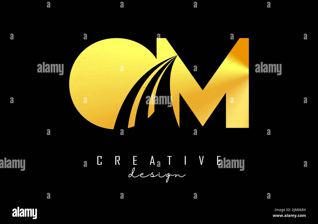 Creative golden letter Om o m logo with leading lines and road concept ...