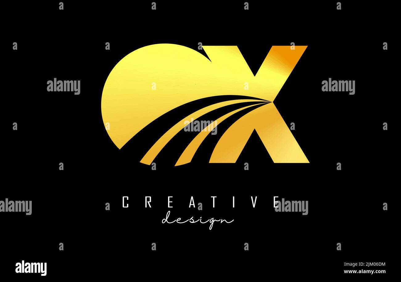 Creative golden letter OX o x logo with leading lines and road concept ...