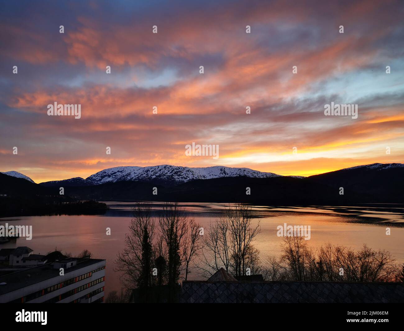 A breathtaking view of the Samnangerfjord in Samnanger on colorful ...