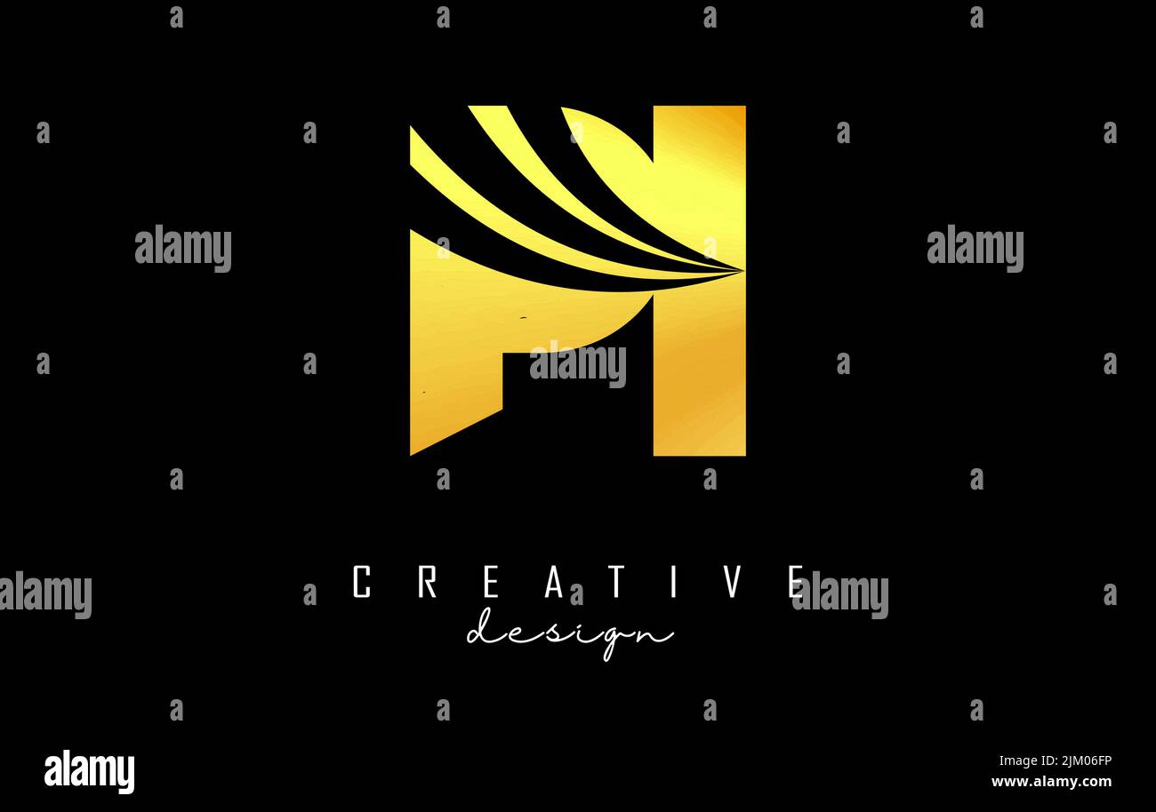 Creative golden letter Pi p i logo with leading lines and road concept ...