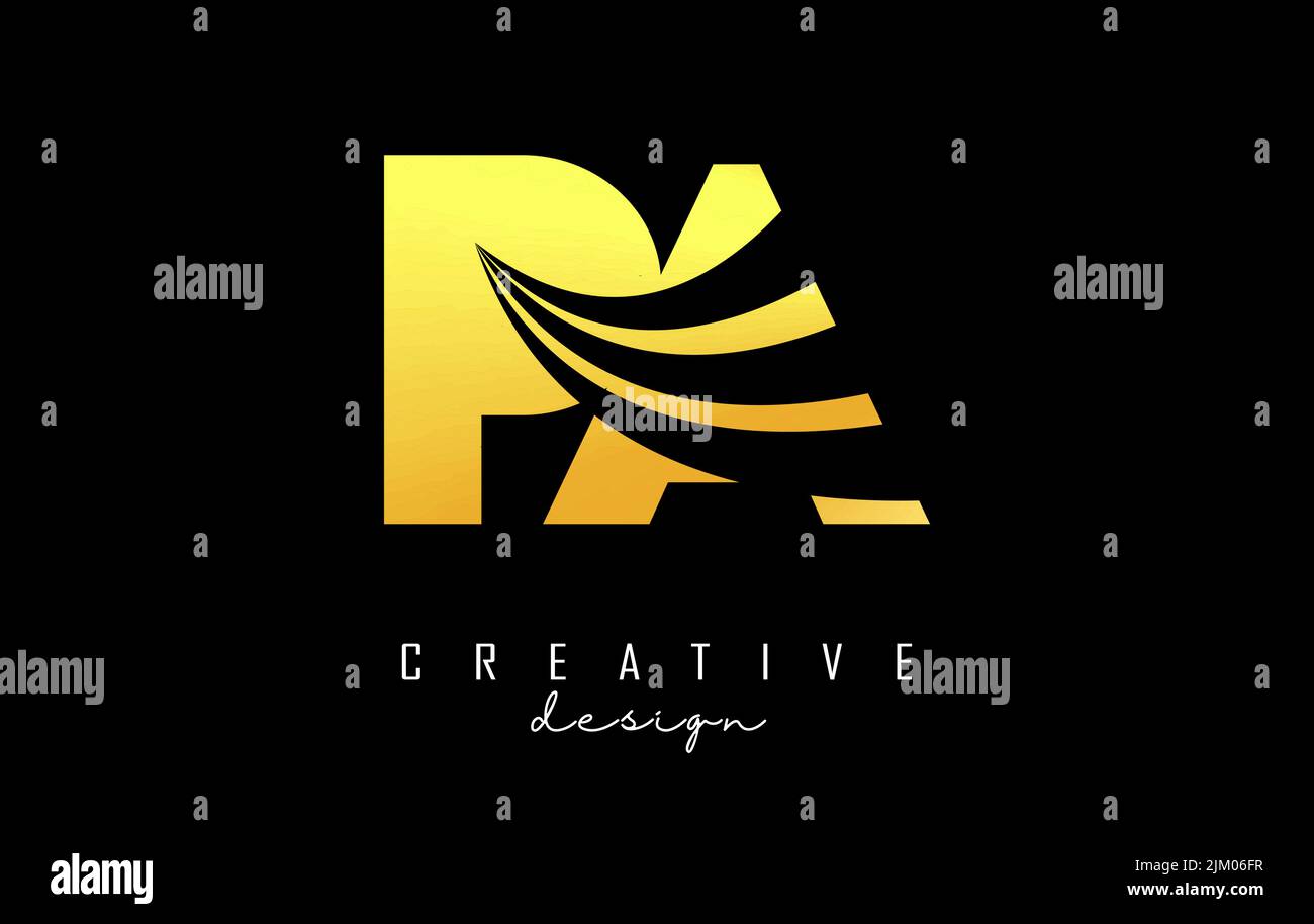 Creative golden letter PA p a logo with leading lines and road concept ...