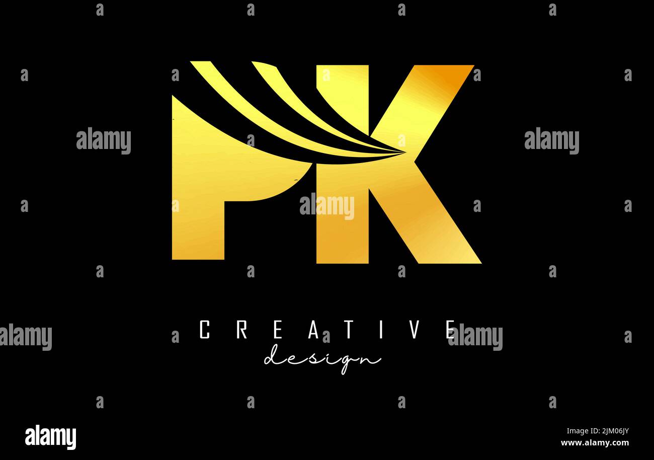 Creative golden letter Pk p k logo with leading lines and road concept ...