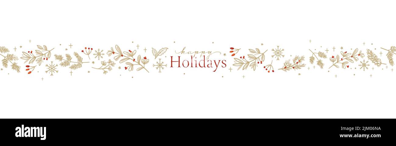 Lovely hand drawn horizontal seamless borders with winter branches ...