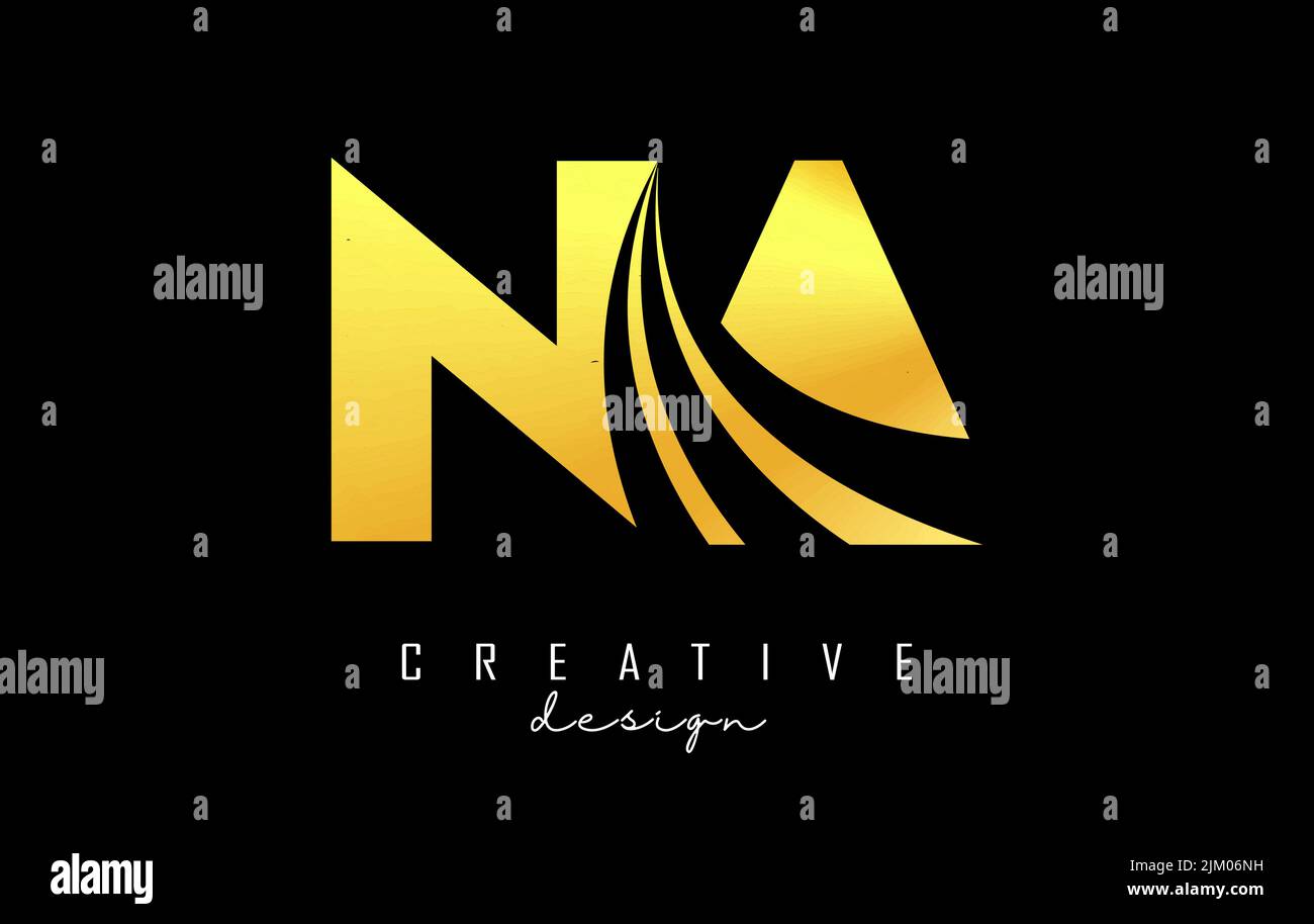 Creative golden letter NA n a logo with leading lines and road concept ...