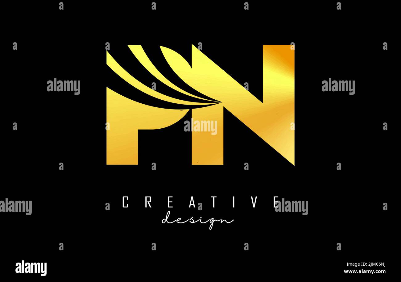 Creative golden letter Pn p n logo with leading lines and road concept ...