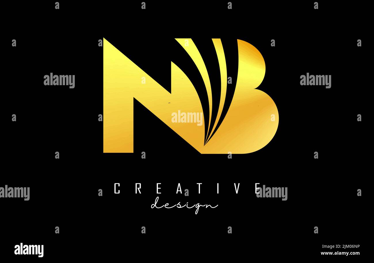 Creative golden letter NB n b logo with leading lines and road concept ...