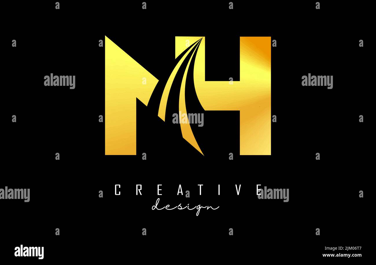 Creative golden letter NH n h logo with leading lines and road concept ...