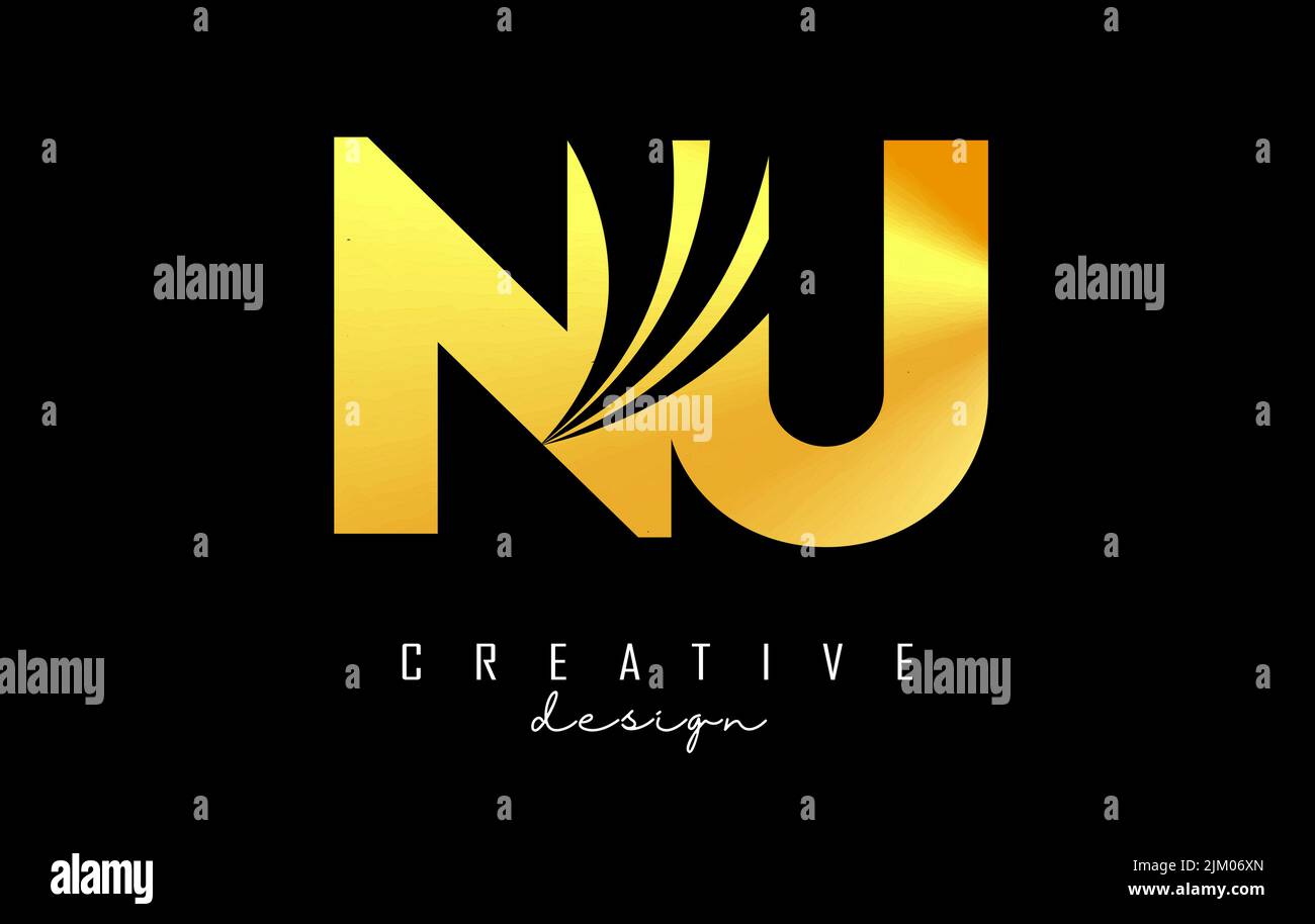 Creative golden letter Nu n u logo with leading lines and road concept ...