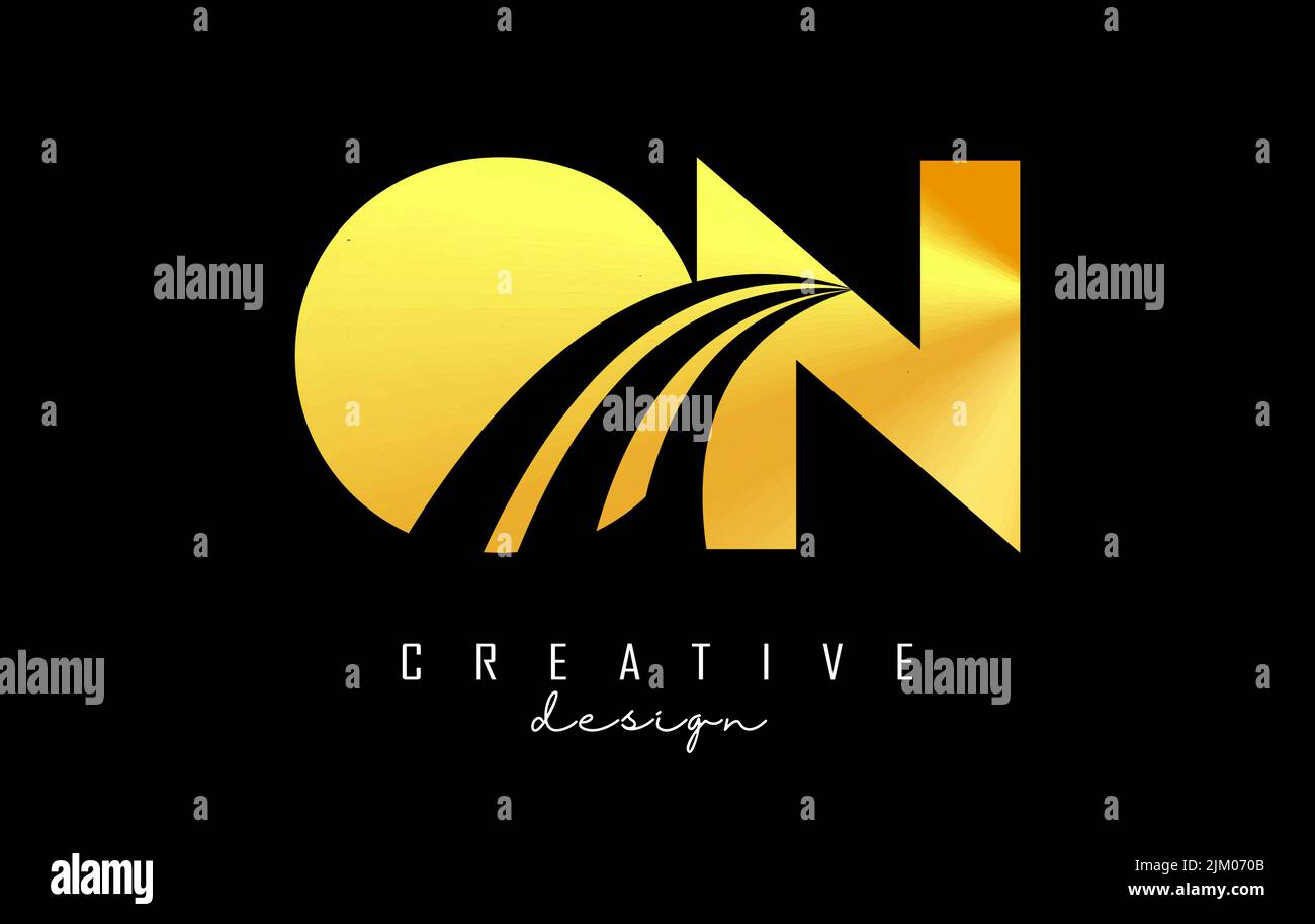 Creative golden letter ON o n logo with leading lines and road concept ...