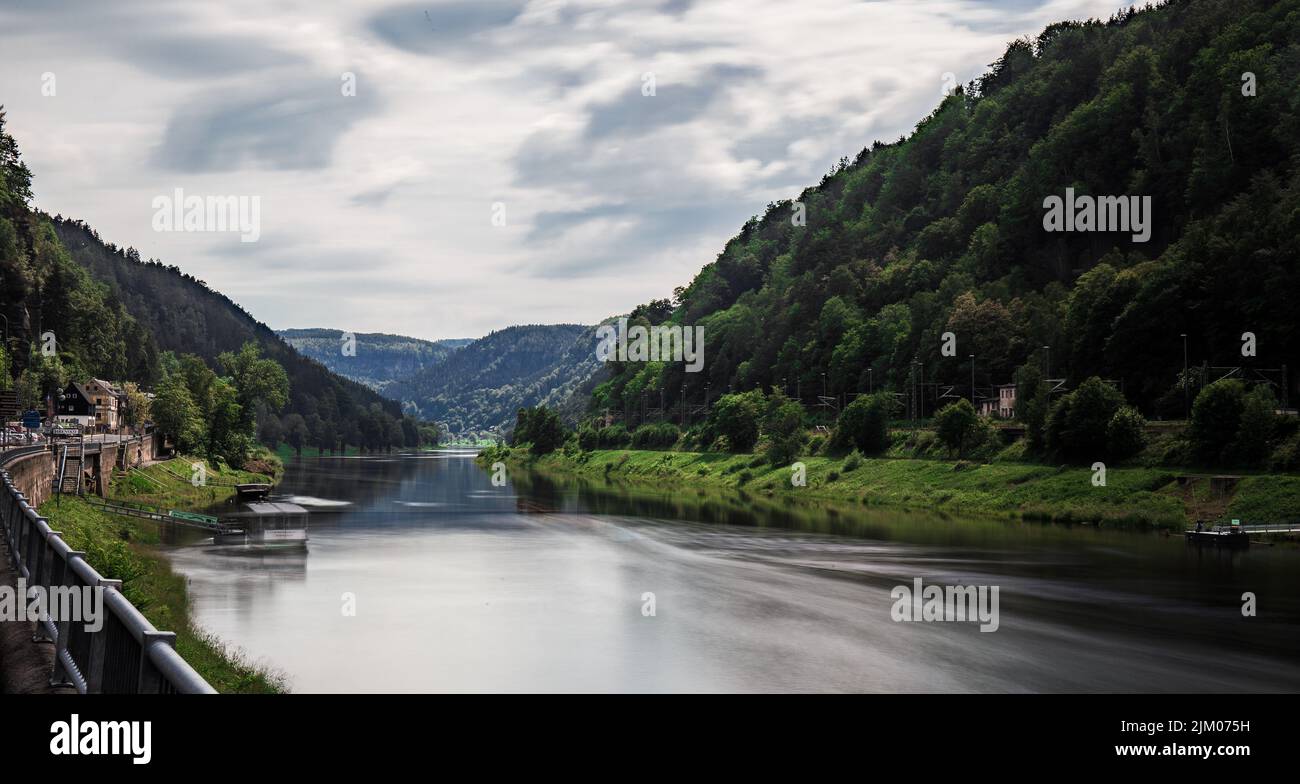The beautiful natural landscape shot with the mountain view and a river ...