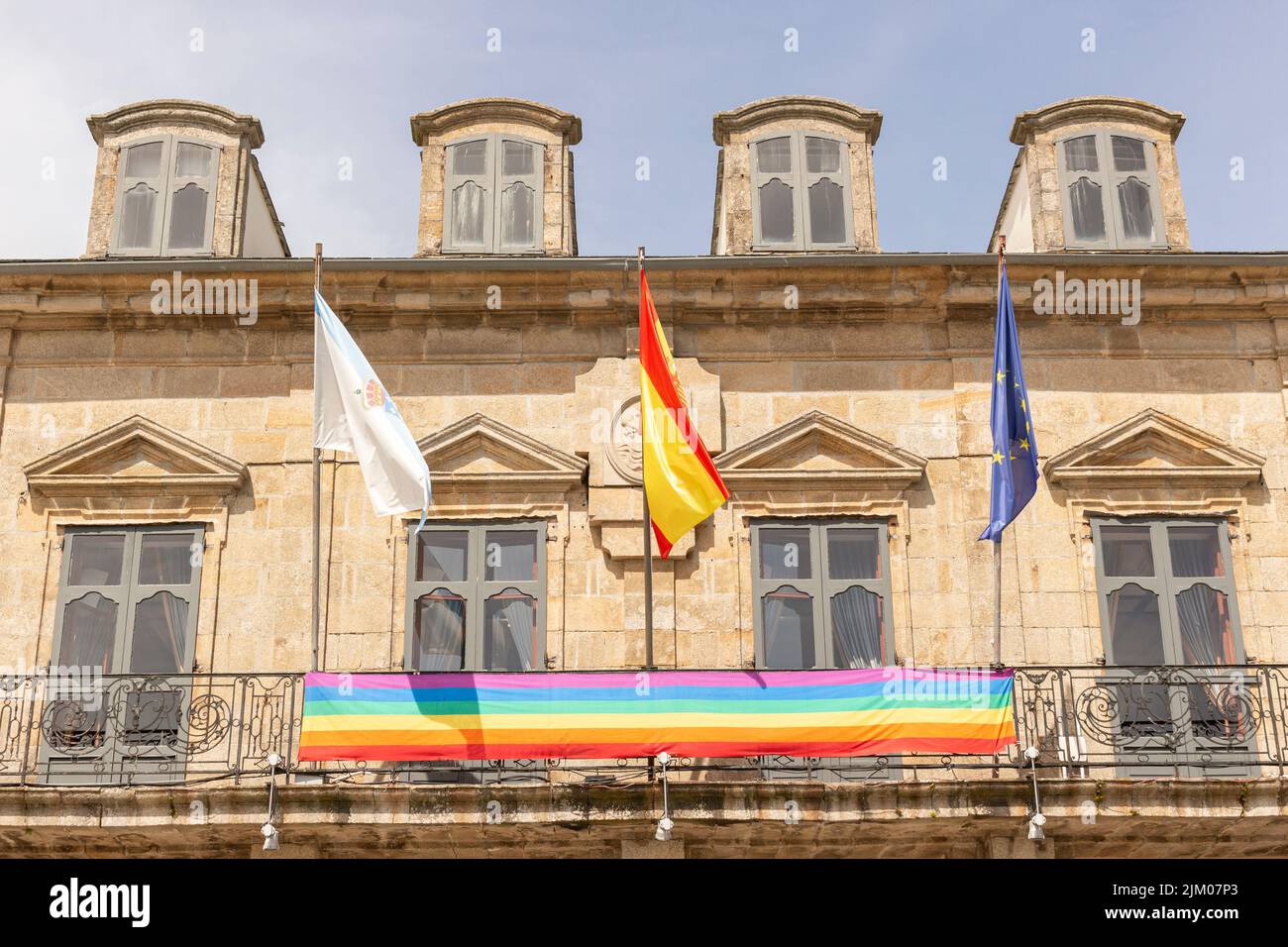 Ribadeo Town Hall, decorated with the LGTBIQ flag, as a sign of ...
