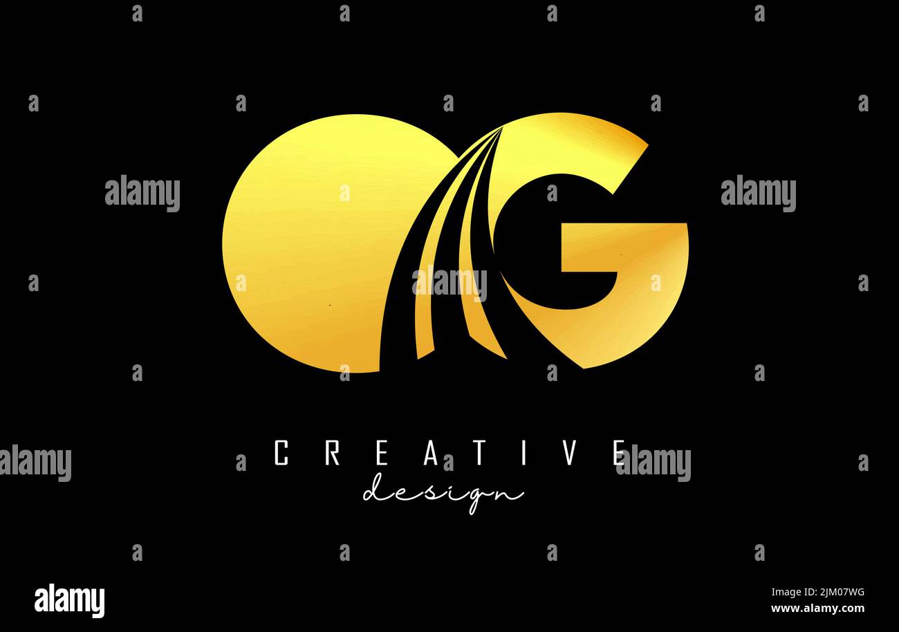 Creative golden letter OG o g logo with leading lines and road concept ...