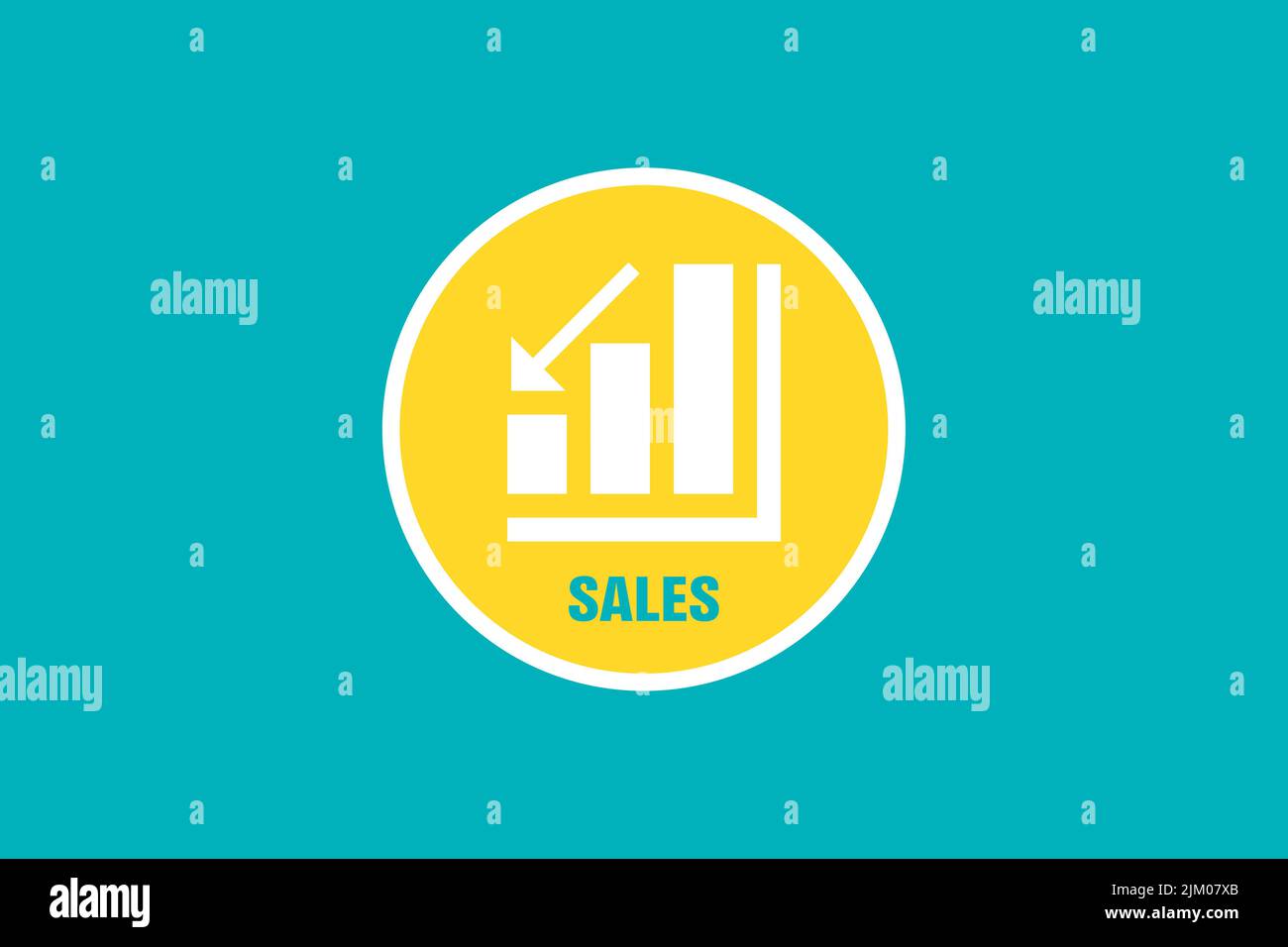 The digital yellow sales icon against the turquoise background Stock ...