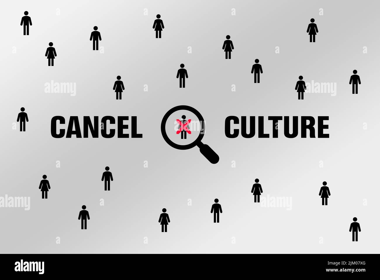 A digital illustration with black human icons and a text on gray ...