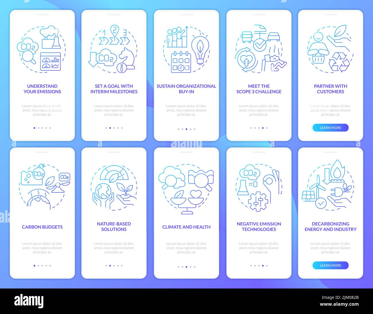 Transforming To Net Zero Blue Gradient Onboarding Mobile App Screen