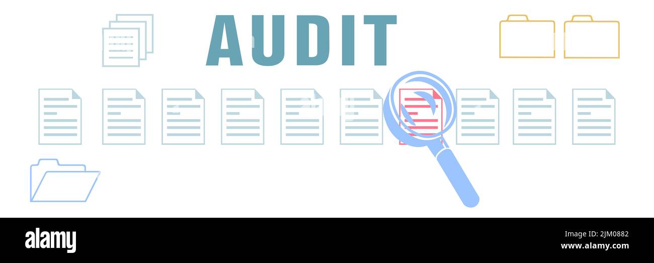 An illustration of word audit with magnifying glass icon over a ...