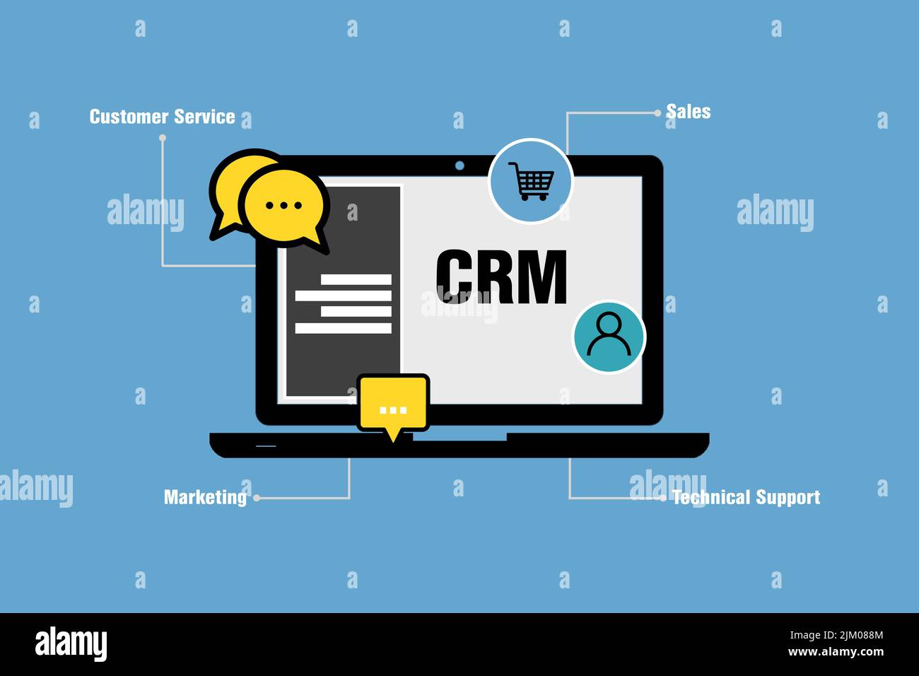 An illustration of Customer Relations Management abbreviation on laptop ...
