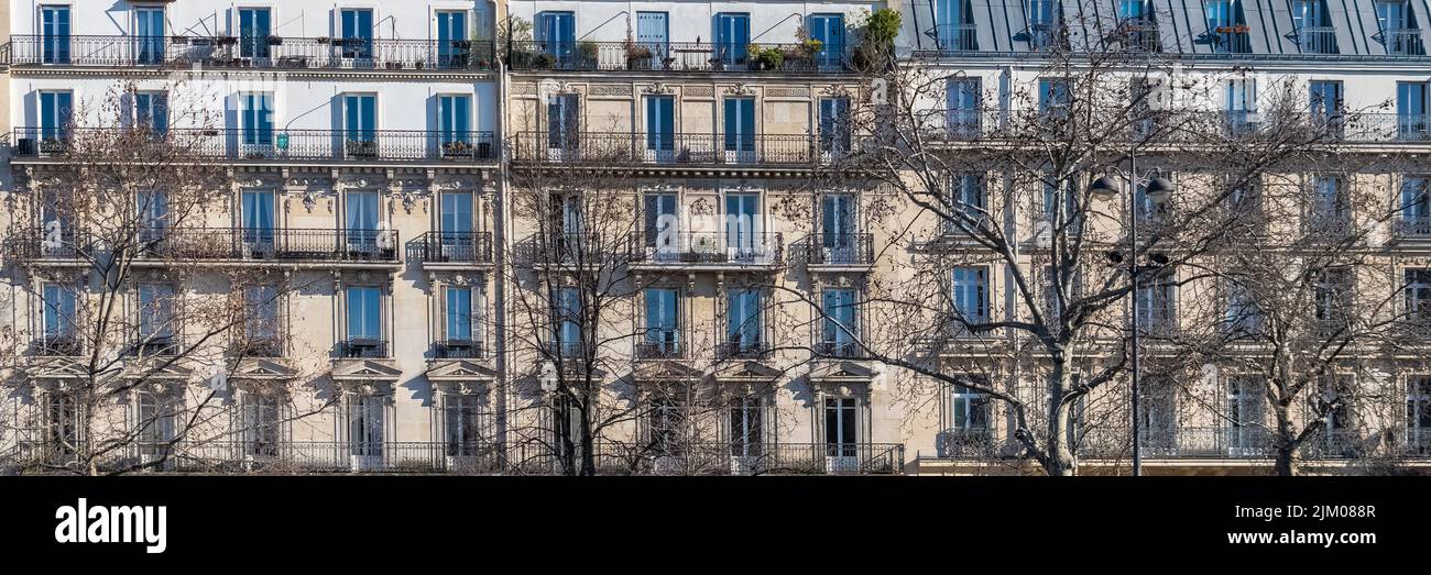 Paris, typical facade and windows, beautiful building, with old zinc ...