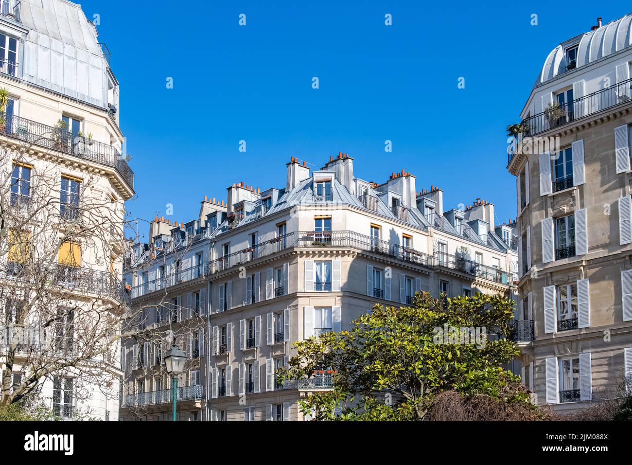 Paris, typical facade and windows, beautiful building, with old zinc ...