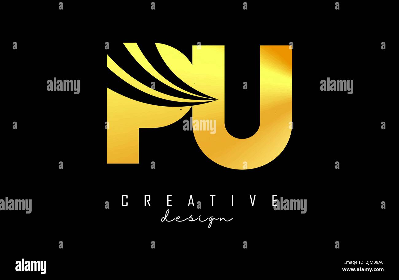 Creative golden letter Pu p u logo with leading lines and road concept ...