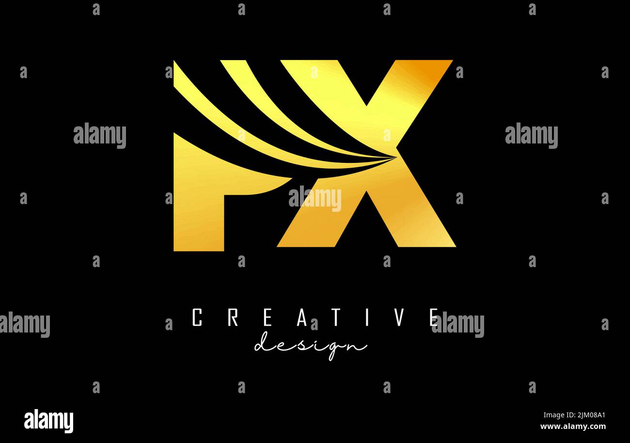 Creative golden letter PX p x logo with leading lines and road concept ...