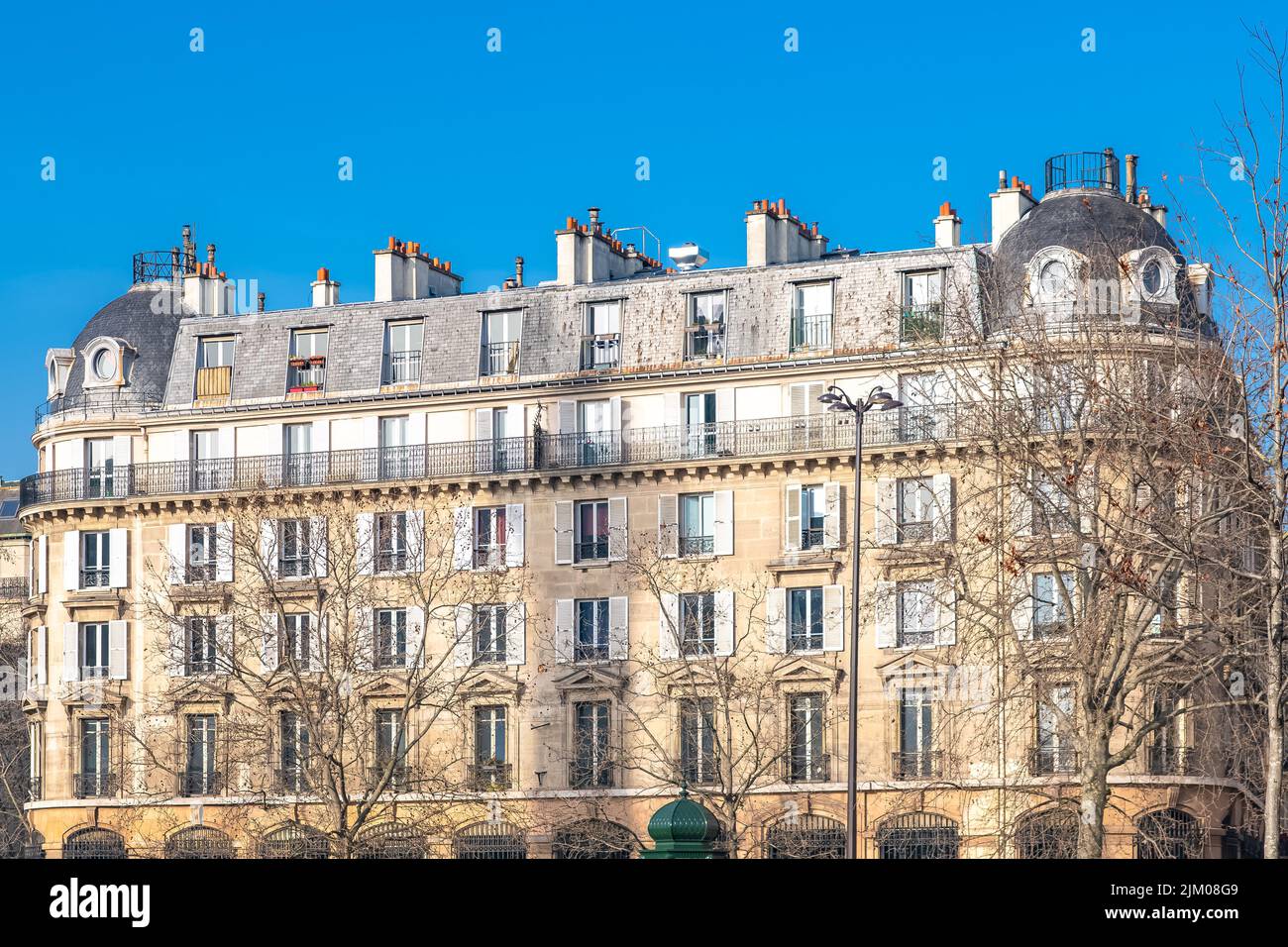 Paris, typical facade near Bastille, beautiful building, with old zinc ...